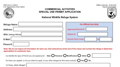 Commercial Activities Special Use Permit Application FWS Form 3-1383-C ...