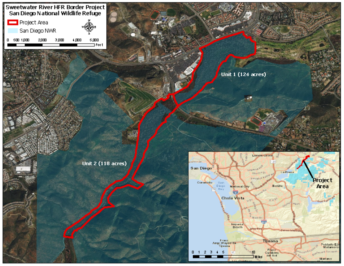 Sweetwater River Treatment Map at San Diego National Wildlife Refuge ...