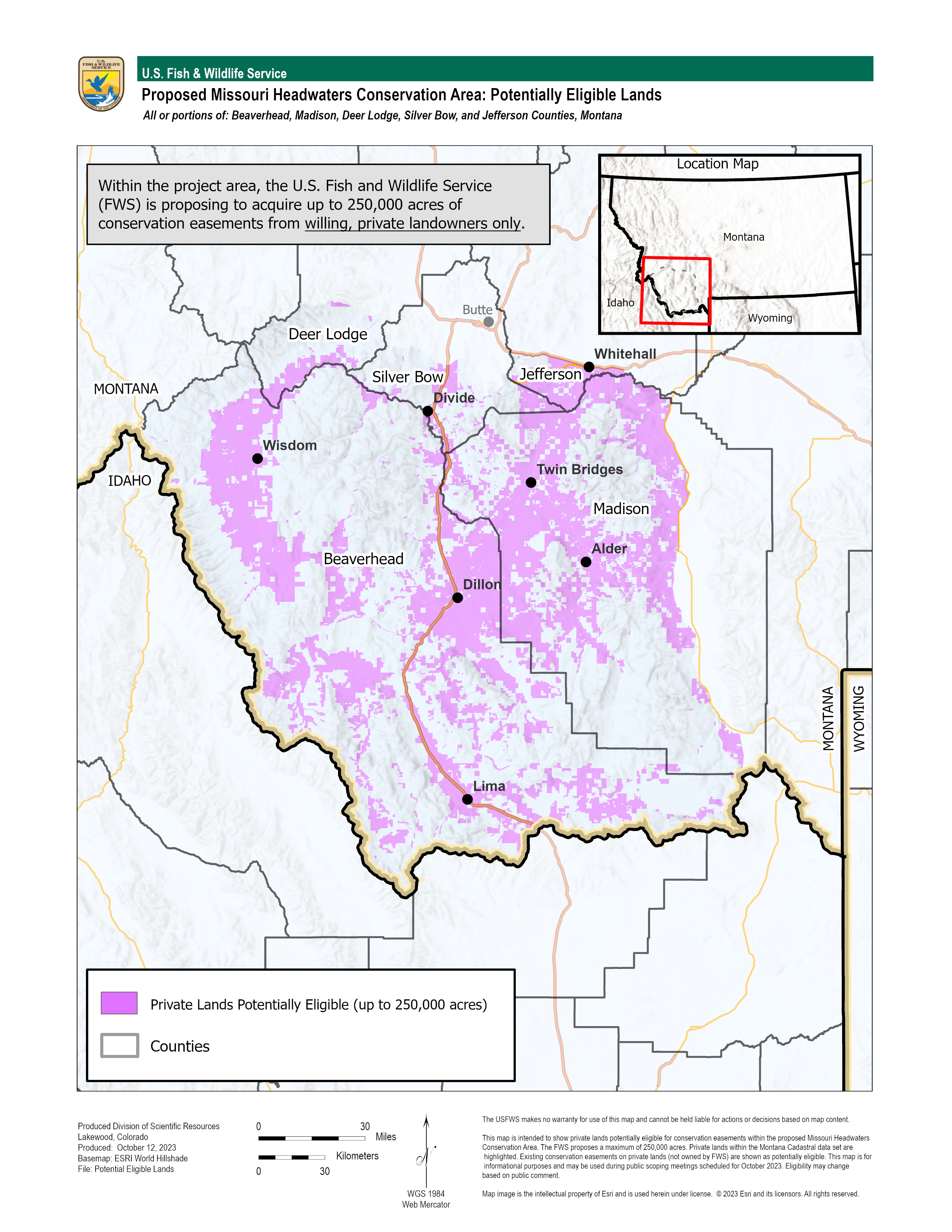 Proposed Missouri Headwaters Conservation Area: Potentially Eligible ...
