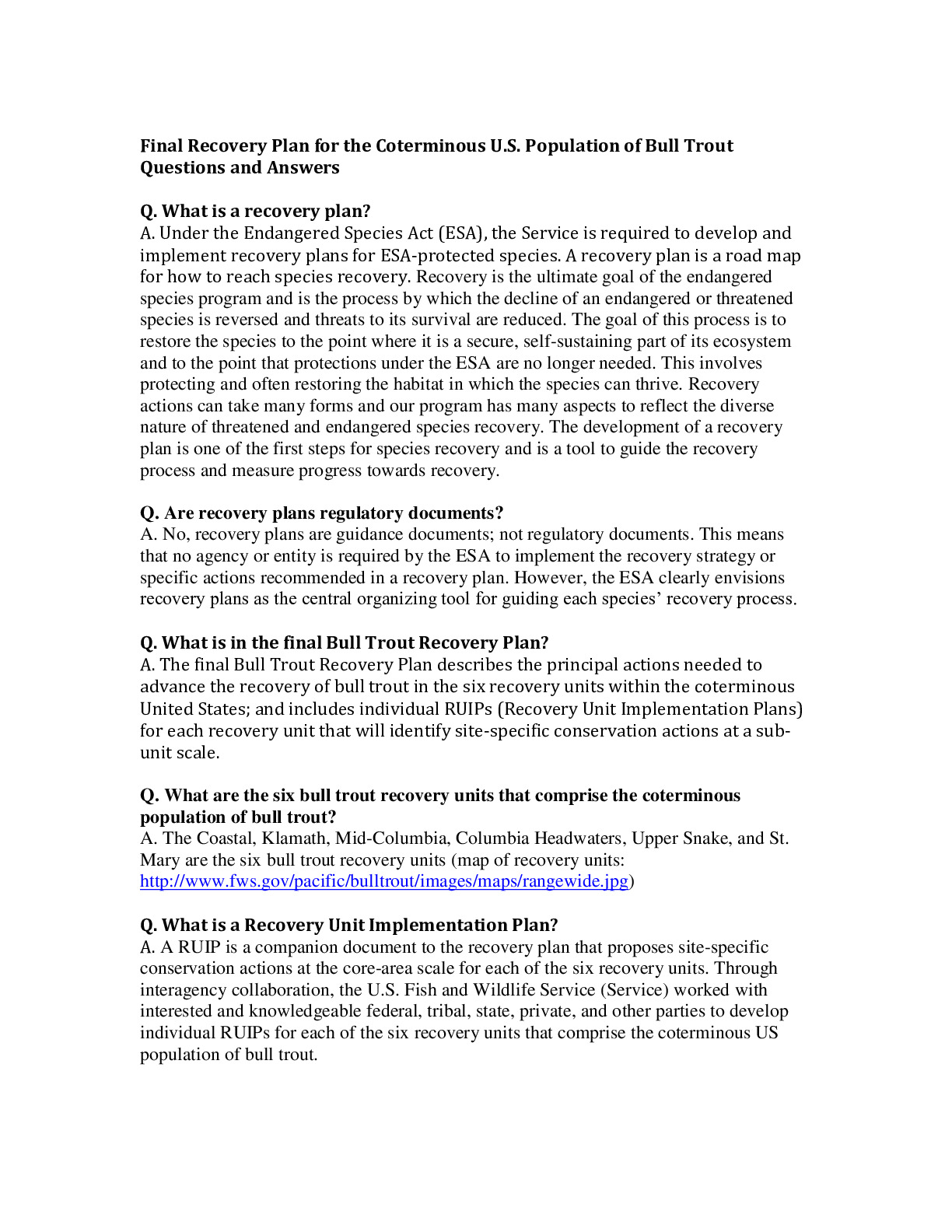 Bull Trout Recovery Plan Finalized | U.S. Fish & Wildlife Service