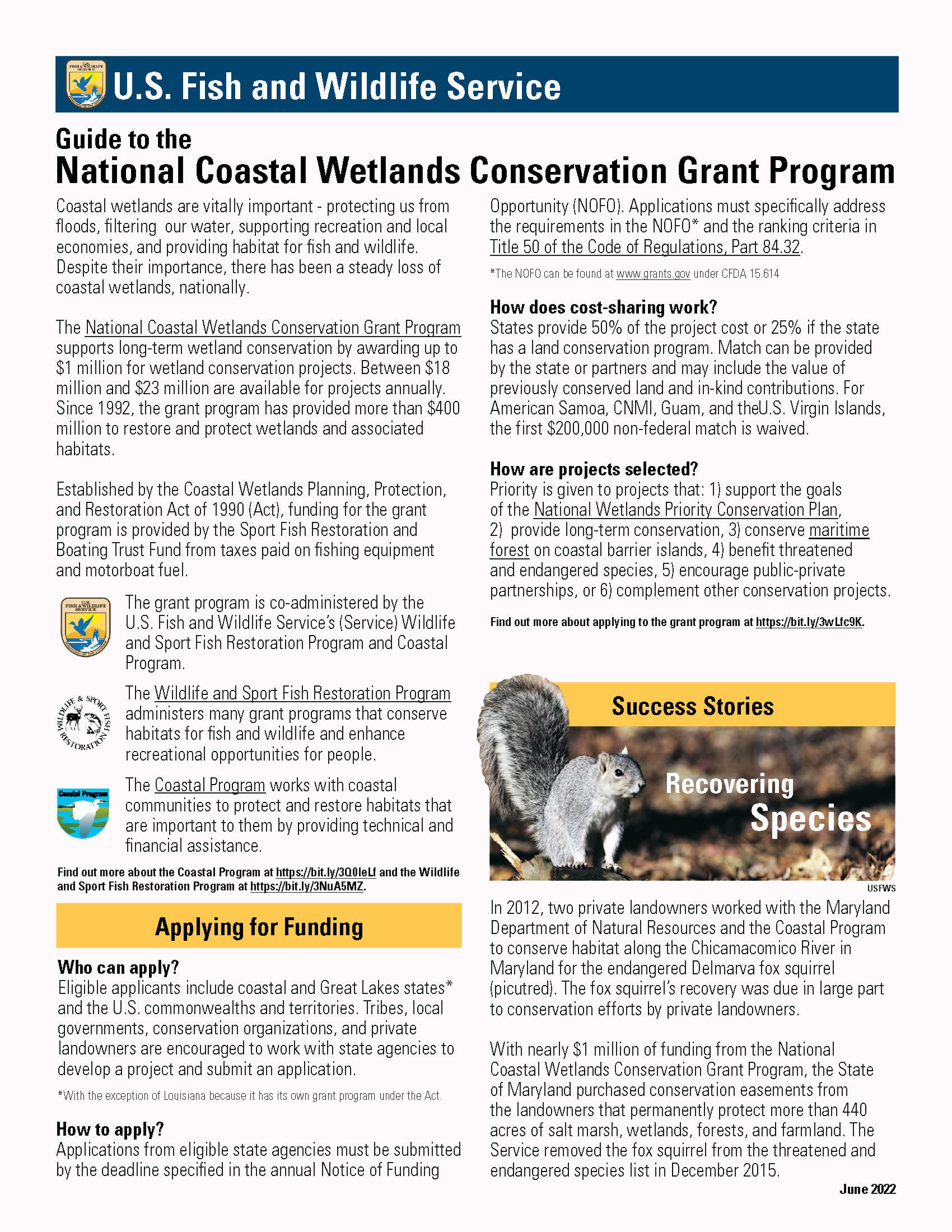 National Coastal Wetlands Conservation Grant Program Factsheet | FWS.gov