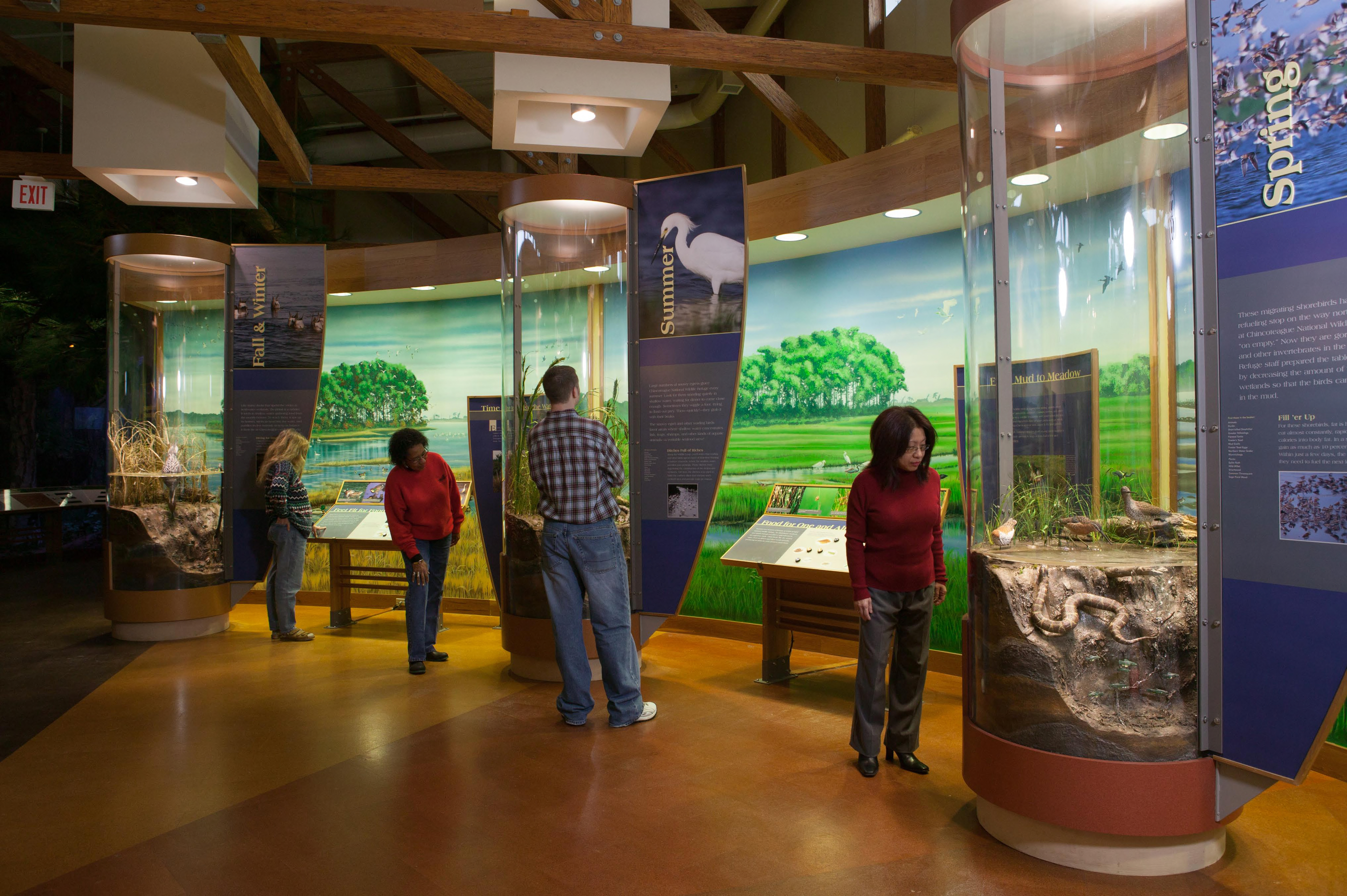 Visitors looking at the "Fall and "Winter" and "Summer" exhibits at the ...