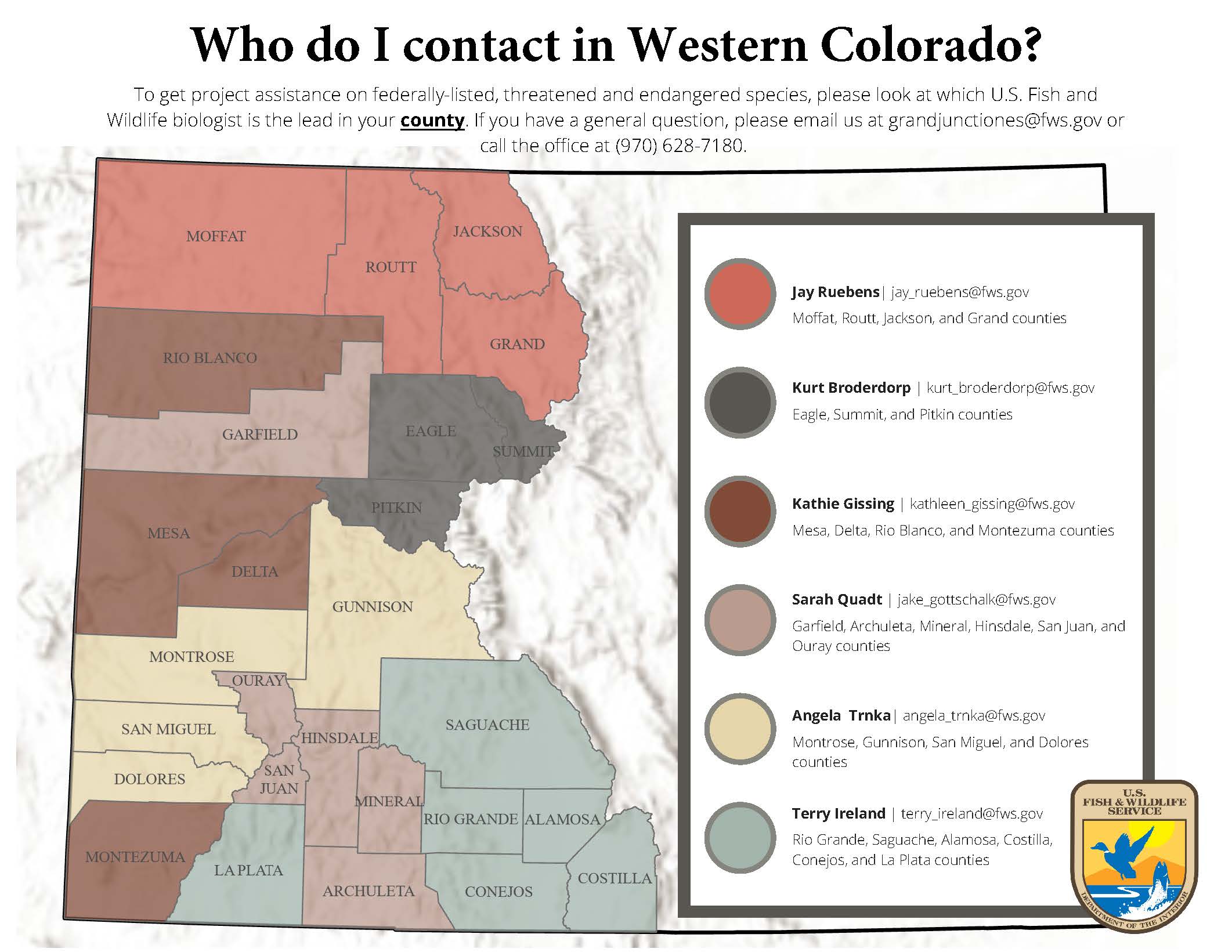 Who do I contact in Western Colorado by County? | FWS.gov