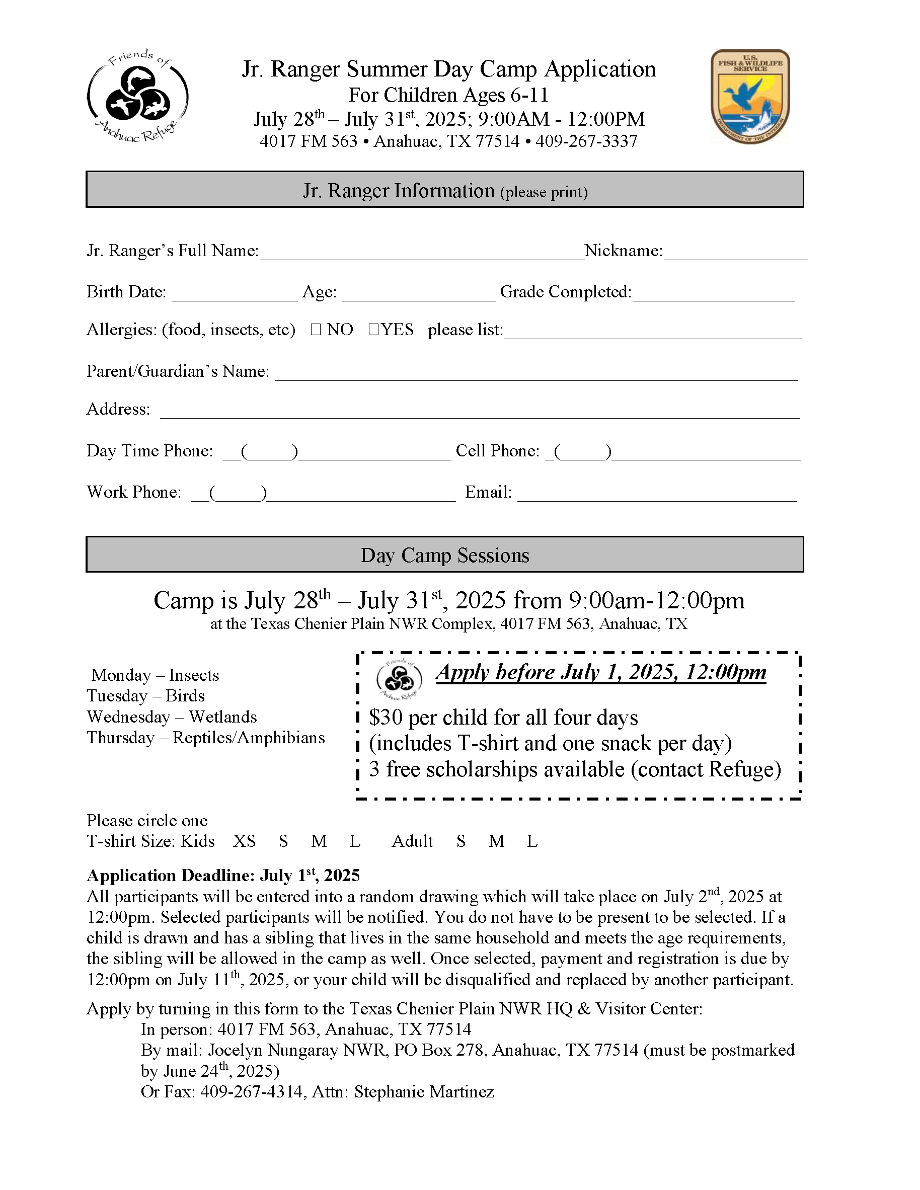 Jr Ranger Summer Day Camp Application | FWS.gov