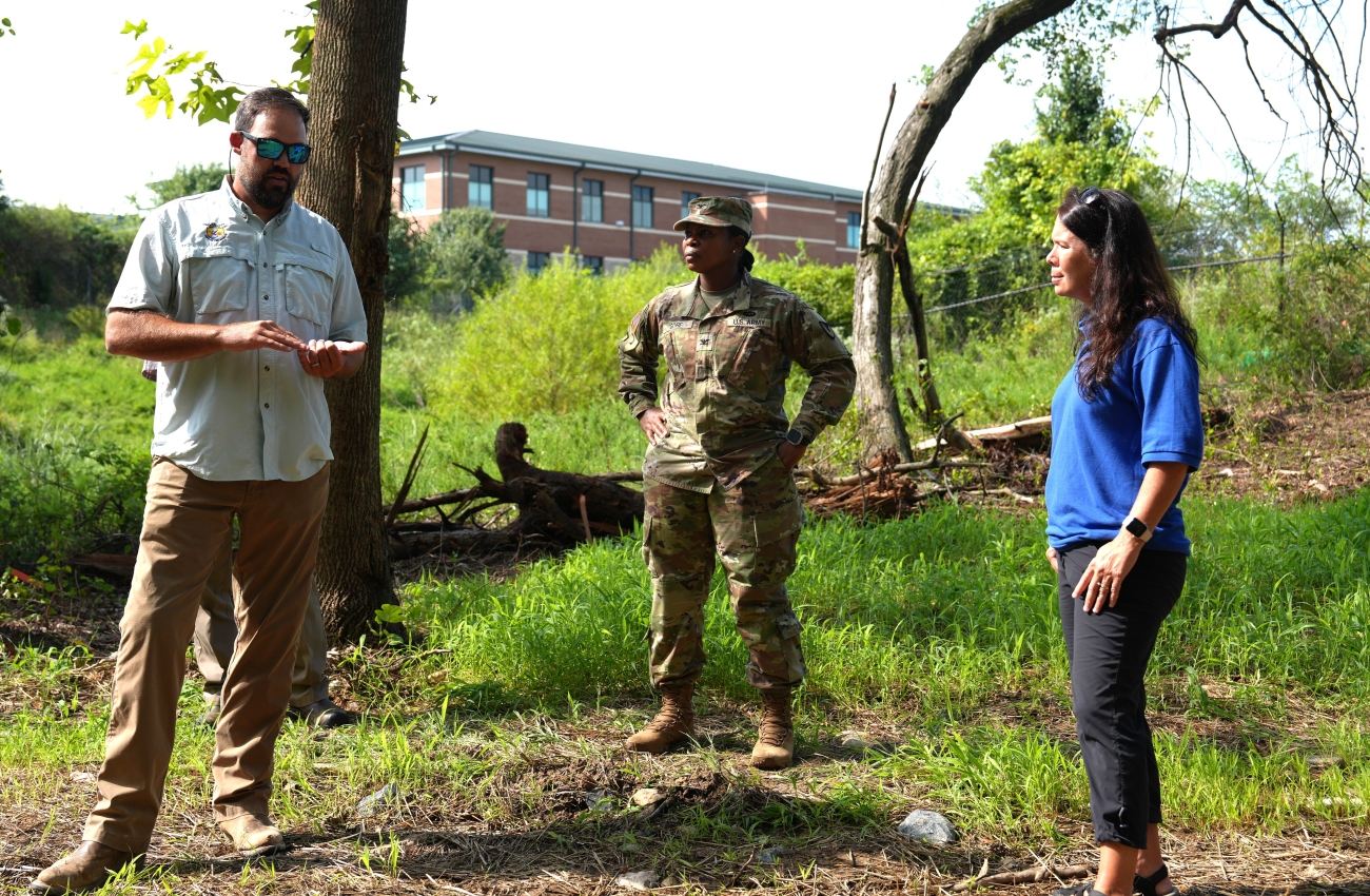 Biologist explains stream restoration to Colonel Gore and ARD Sharon ...