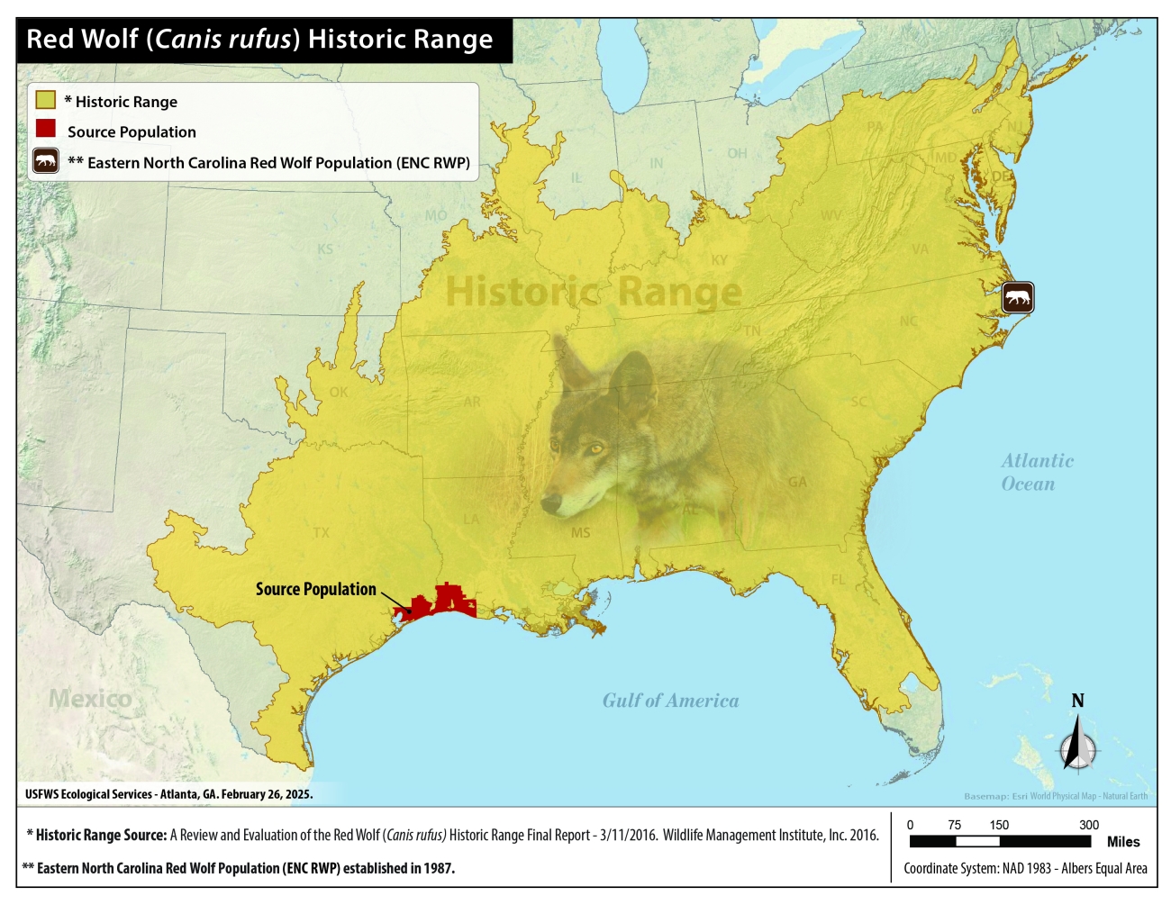 Red Wolf Range Map | FWS.gov