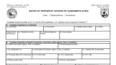3-200-28 Form Export of Trophies by Hunters or Taxidermists | FWS.gov