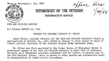 Veteran FWS Regional Director to Retire January 21, 1954 | FWS.gov