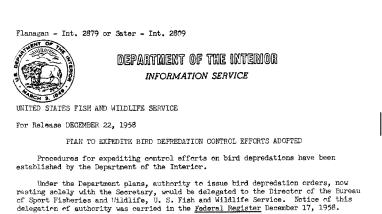 Plan to Expedite Bird Depredation Control Efforts Adopted December 22 ...