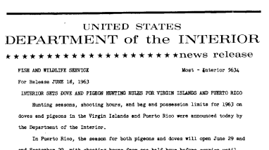 Interior Sets Dove and Pigeon Hunting Rules for Virgin Islands and ...