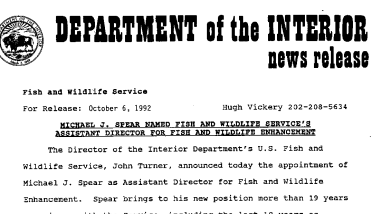 Michael J. Spear Named Fish and Wildlife Service's Assistant Director ...